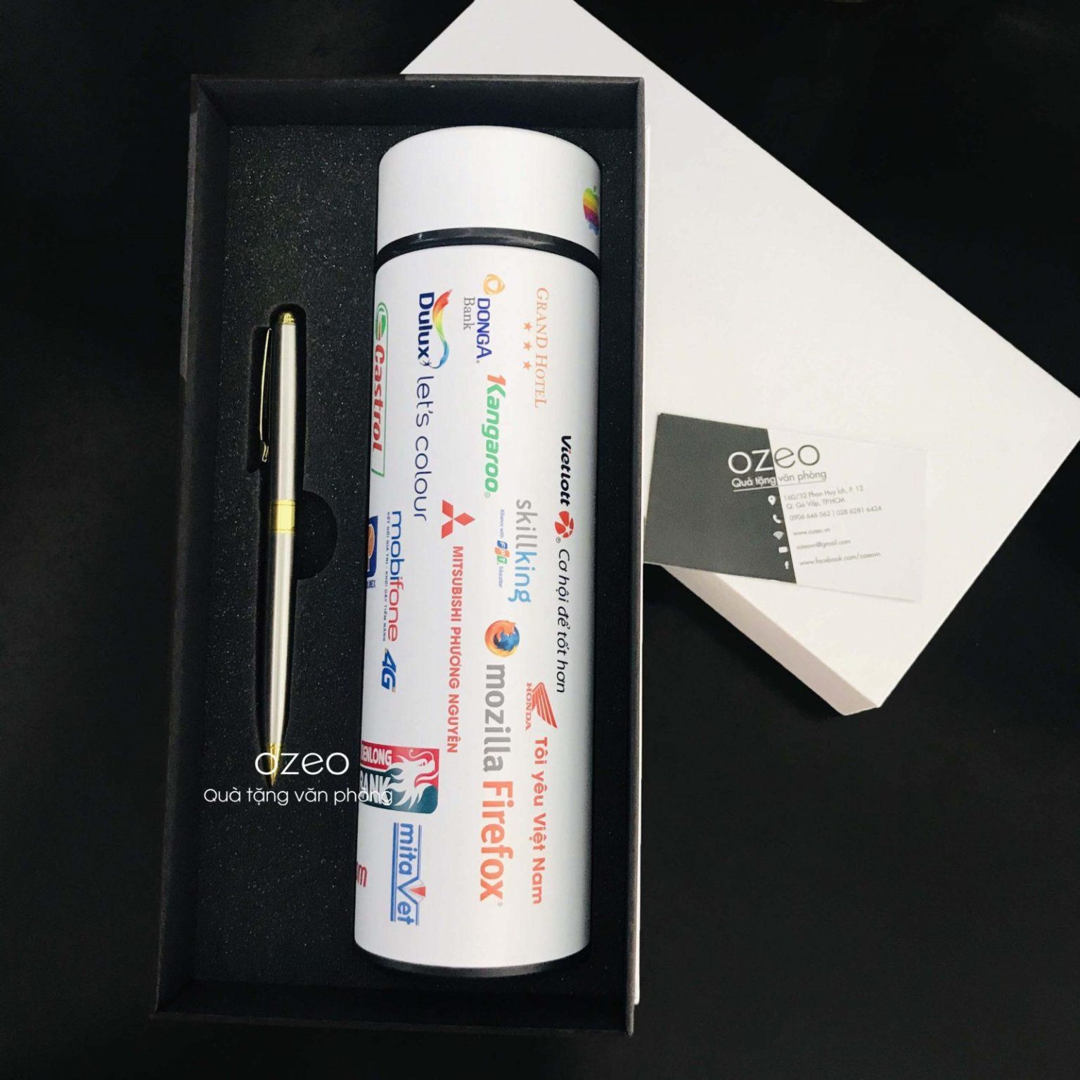In Logo Lên Bộ Giftset Bình Giữ Nhiệt Inox Và Bút Kim Loại Theo Yêu Cầu