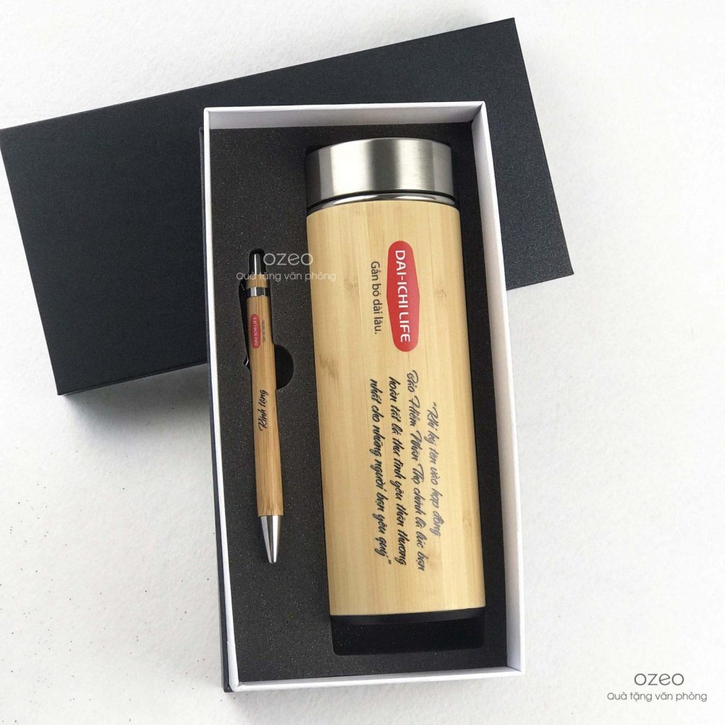 In Logo Lên Bộ Giftset Bình Giữ Nhiệt Inox Và Bút Kim Loại Theo Yêu Cầu